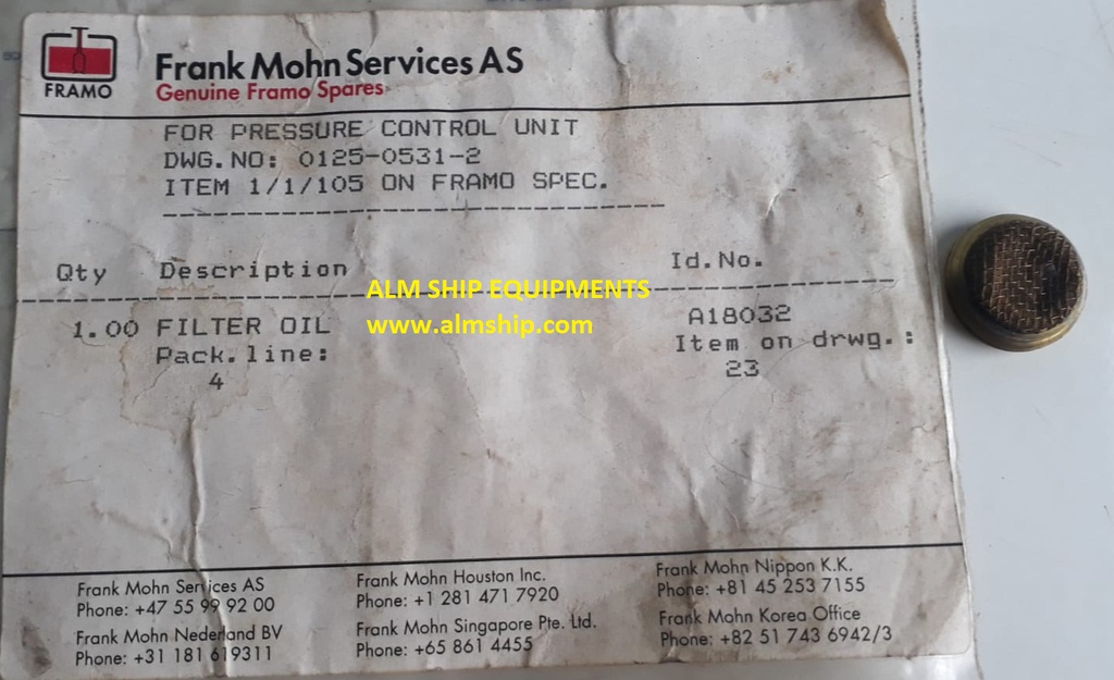 FILTER OIL FOR FRAMO | ALM SHIP EQUIPMENTS